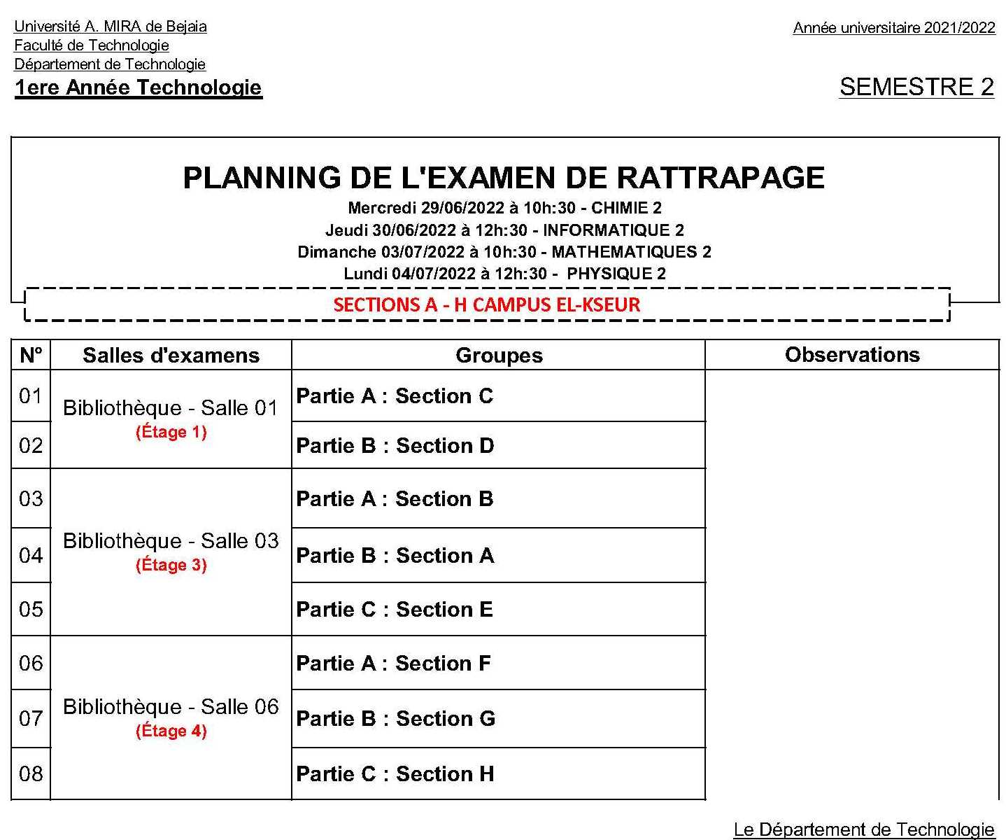 Course: 2021/2022 Affichage Département de Technologie | Accueil